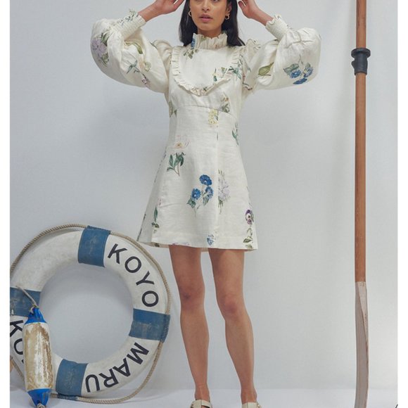 Alemais | Dresses | Mini Dress Lantern Sleeve Ruffles Floral Print ...